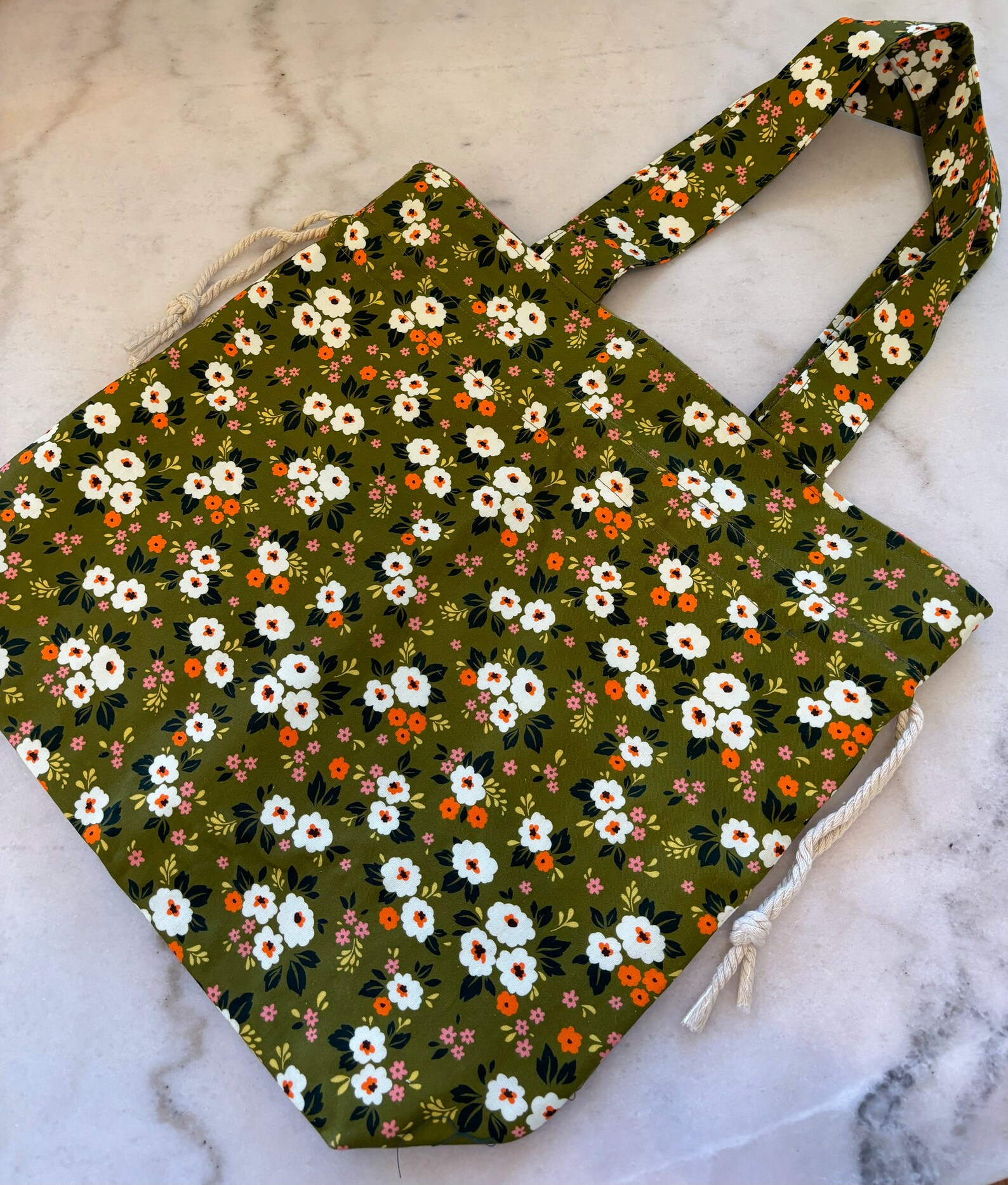 Green Floral Bucket Bag Handmade Drawstring Bag Floral Purse Floral ...
