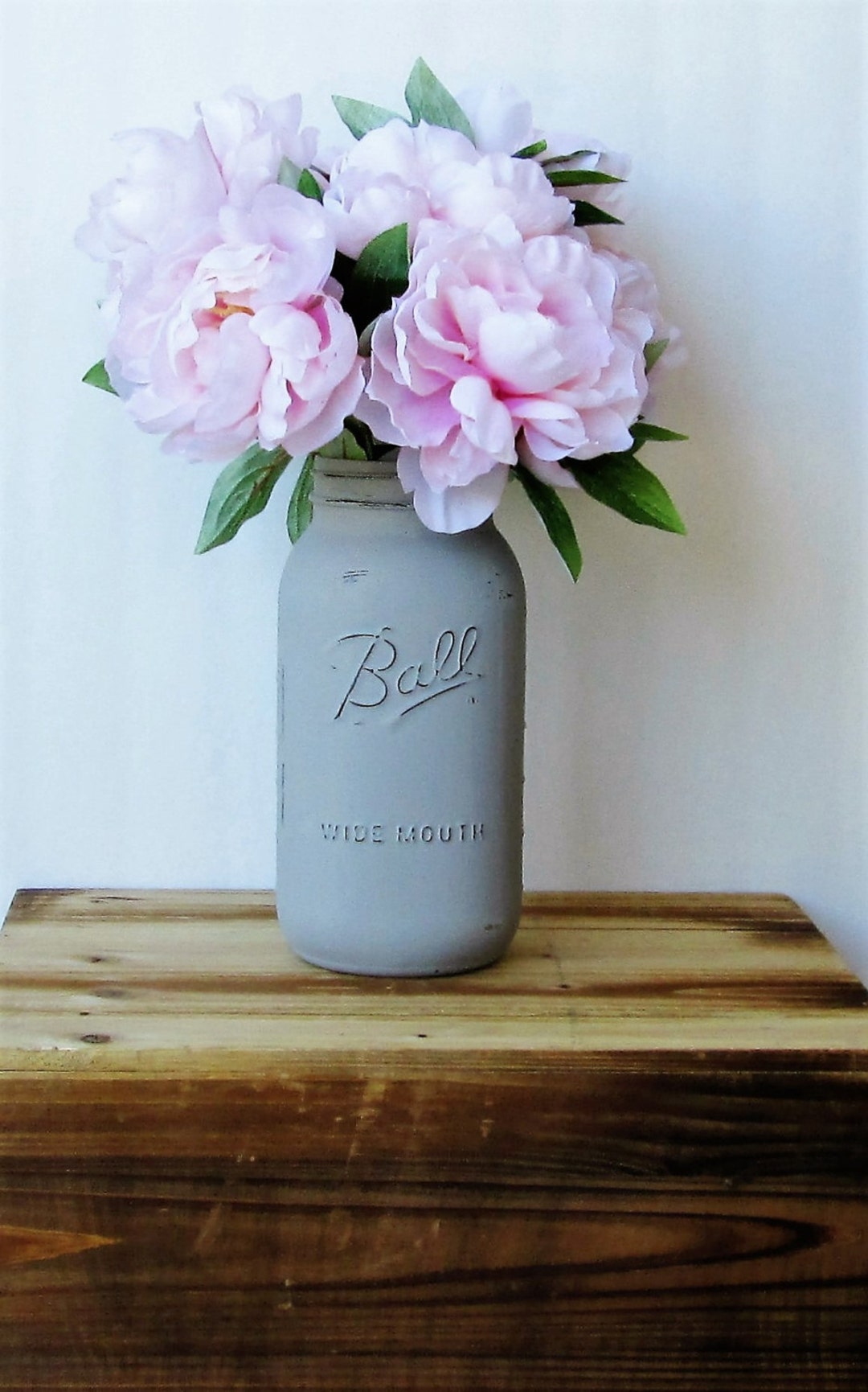Large Light Grey Mason Jar / Half Gallon Mason Jar / Grey Flower Vase ...