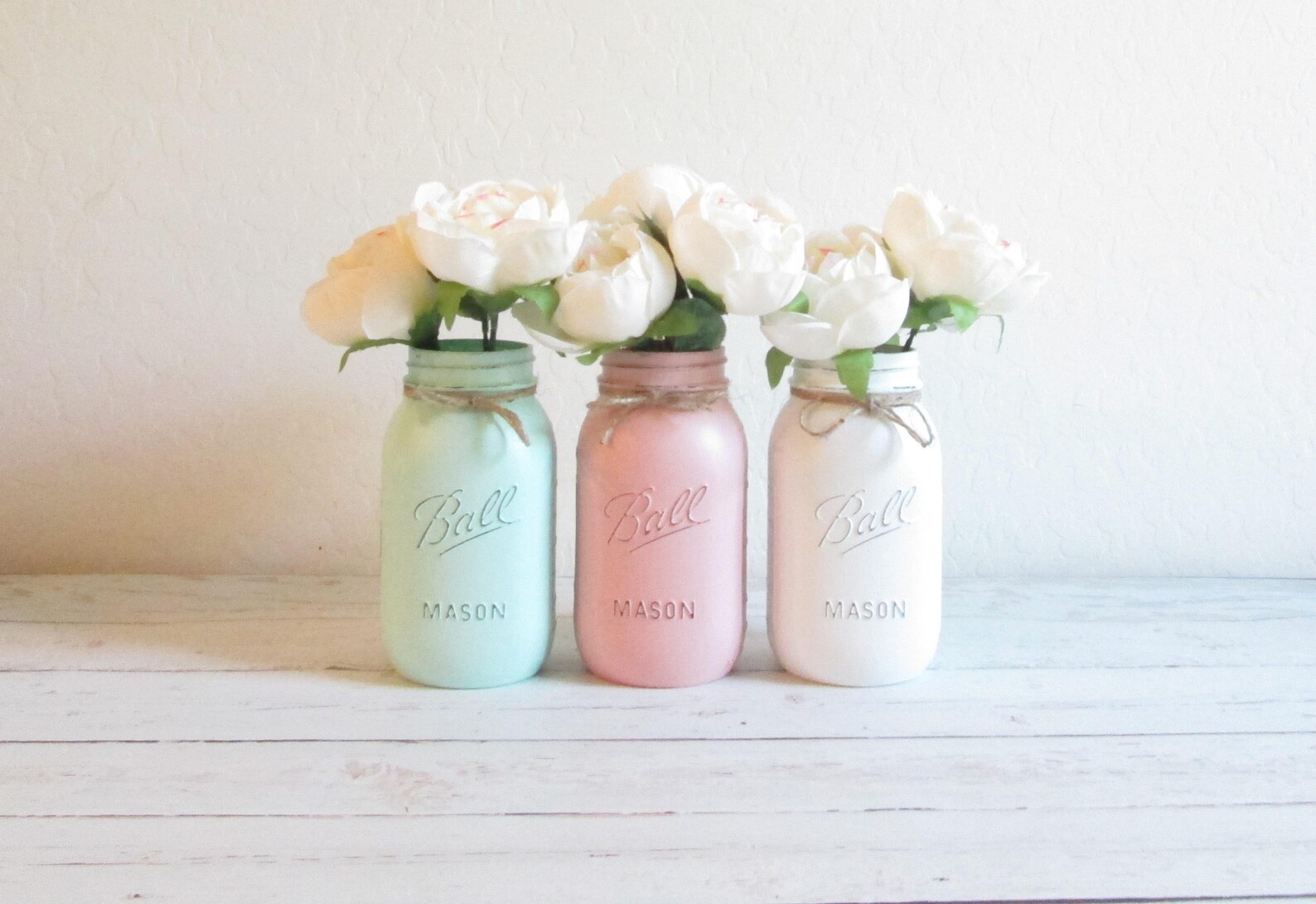 Painted Mason Jars Mint Green Pink White Mason Jar Set | Etsy