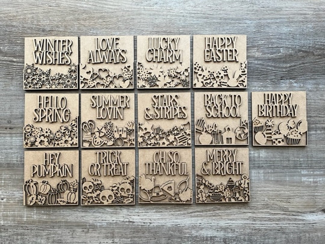 Interchangeable Seasonal Inserts/ Set of 13 4.25" Square Signs ...