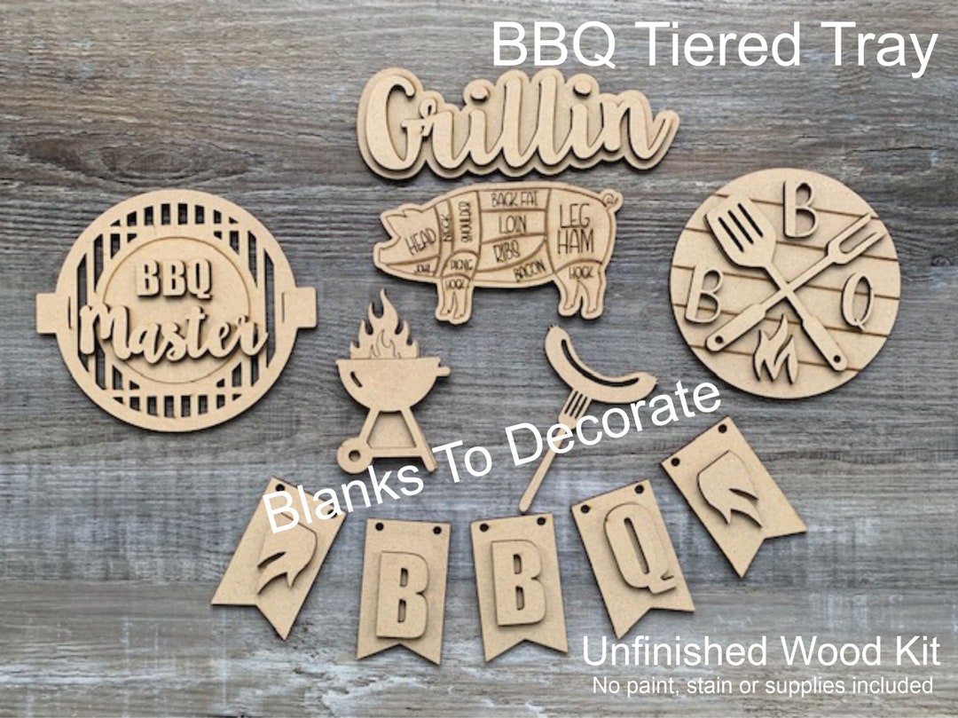 BBQ Tiered Tray/ Unfinished BBQ Tiered Tray Decor/ Summer Decor for ...