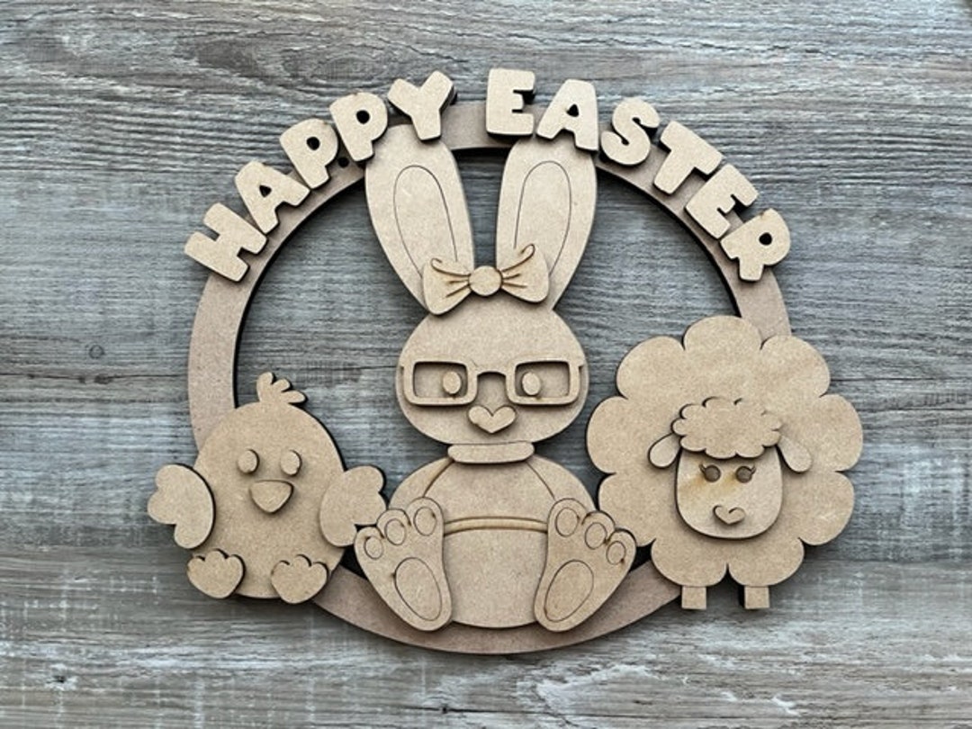 Easter Door Hanger/ Happy Easter/ Easter Friends/ Bunny Chick Lamb ...