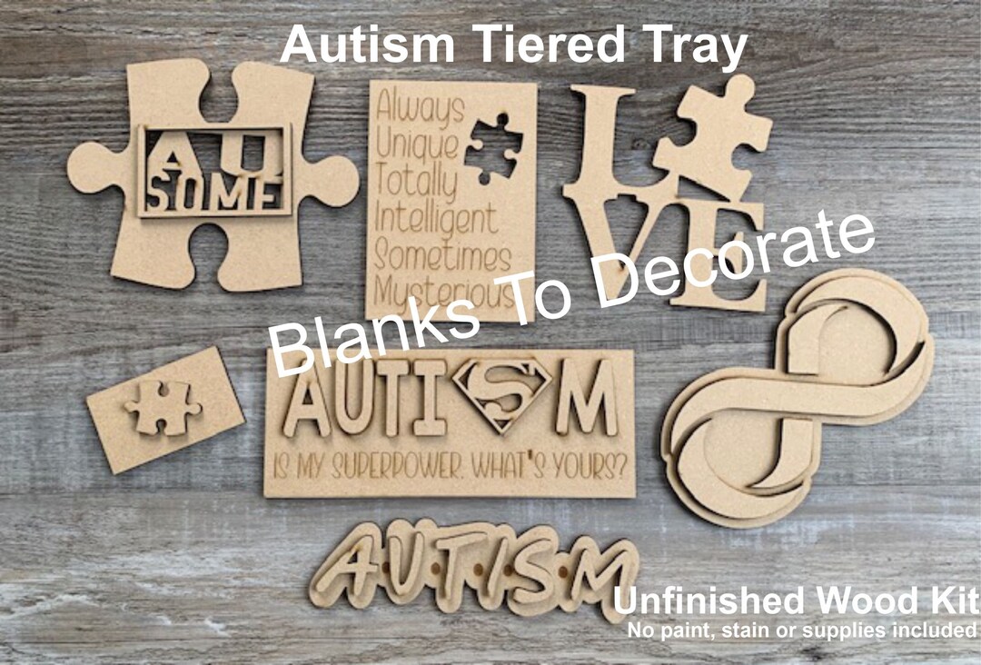Autism Tiered Tray/ Unfinished Autism Tiered Tray Decor/ Autism Decor ...