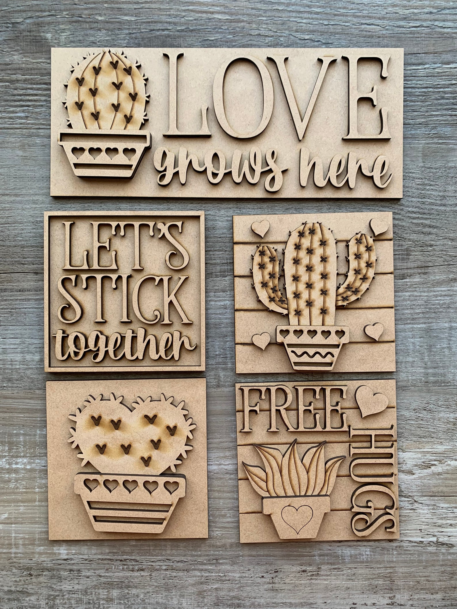 Cactus Signs/ Cactus Tiered Tray Signs/ Lets Stick Together/ - Etsy