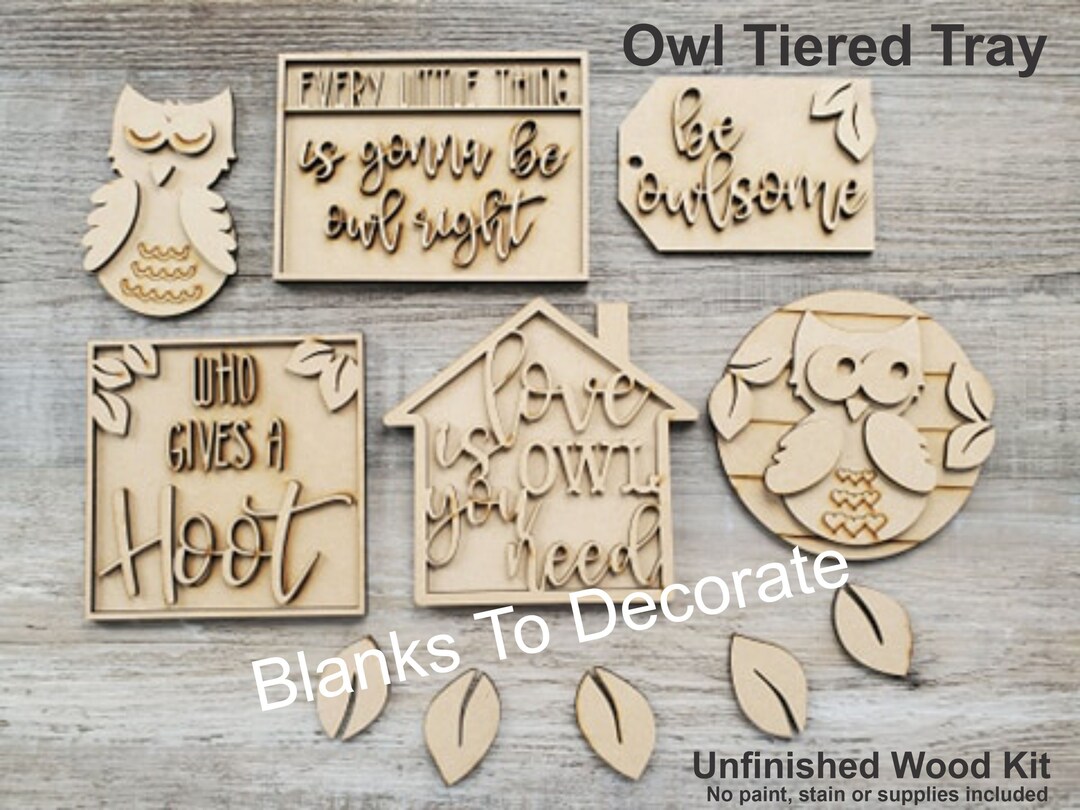 Owl Tiered Tray/ Unfinished Owl Tiered Tray Decor/ Owl Decor for Home ...