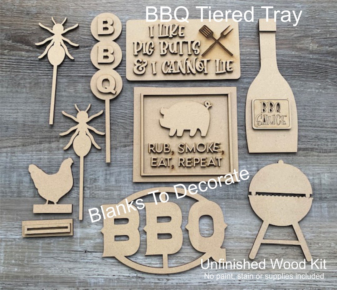 BBQ Tiered Tray/ Unfinished BBQ Tiered Tray Decor/ Summer Decor for ...