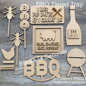 BBQ Tiered Tray/ Unfinished BBQ Tiered Tray Decor/ Summer Decor for ...
