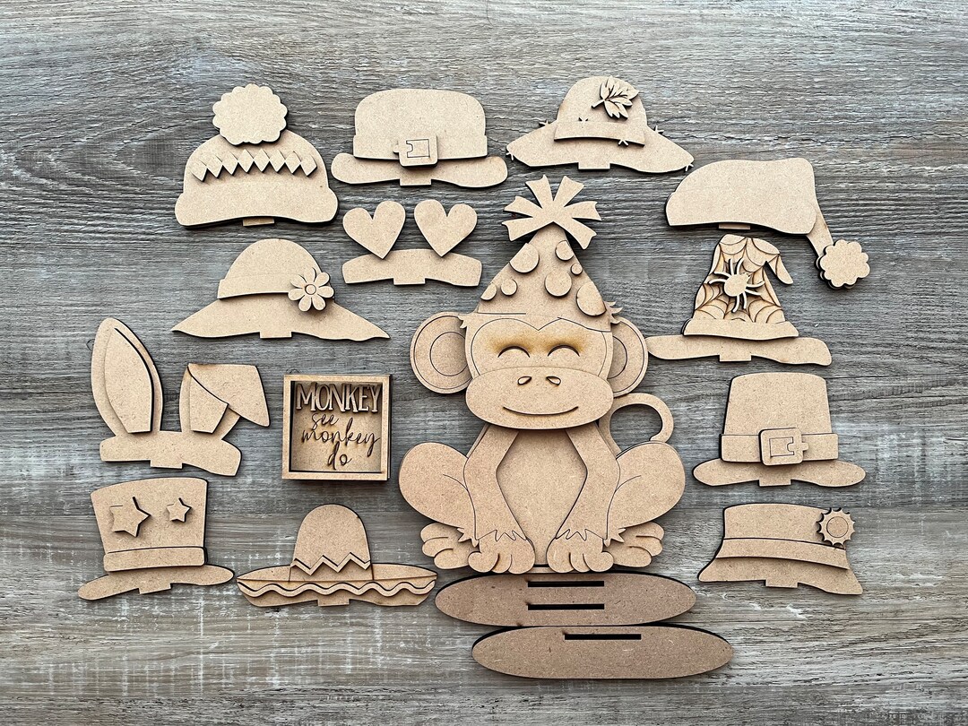 Interchangeable Monkey/ 13 Seasonal Hats, Sign and Monkey Included ...