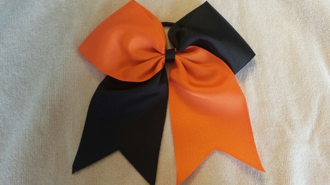 Cheer Bows/ Two Color Russet Orange and Black Cheer Bow/ DIY Decorate ...