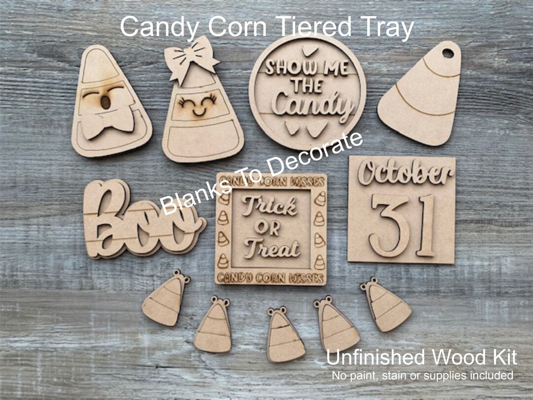 Candy Corn Tiered Tray/ Halloween Tiered Tray/ Unfinished Halloween ...