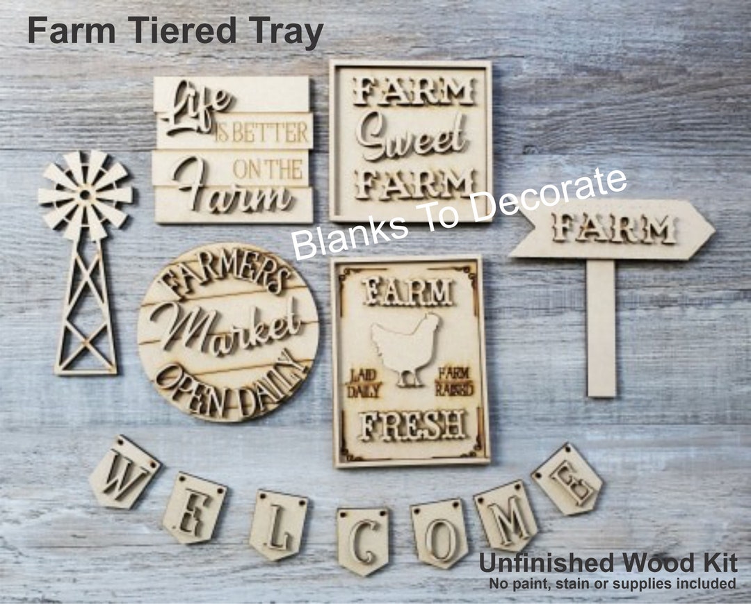 Farm Tiered Tray/ Unfinished Farm Tiered Tray Decor/ Farming Decor for ...