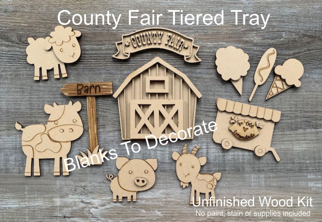 County Fair Tiered Tray/ Unfinished Fair Tiered Tray/ Farm Animals ...