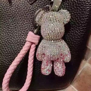 Cute Car Accessories Bear Keychain Purple Rhinestone Bear Bag Charm Key ...