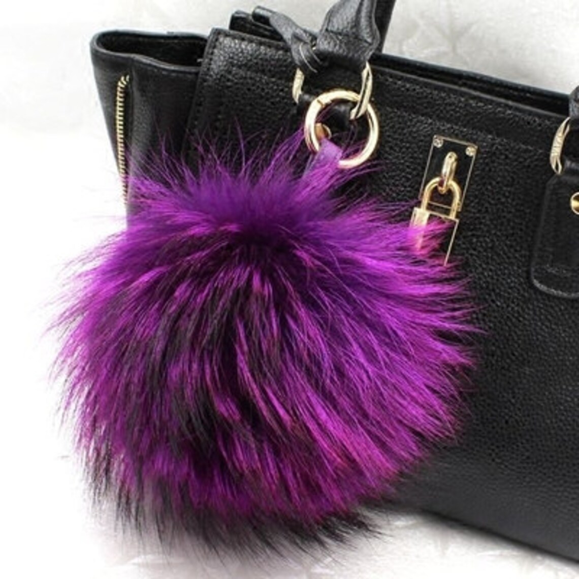 Big Furry Ball Bag Charm Plush Fluffy Keychains Large Fox | Etsy