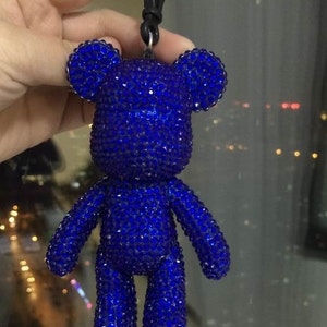 Dark Blue Crystal Bear Charm Keychain, Royal Blue Rhinestone Bling ...