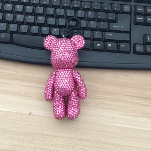 Light Pink Crystal Bear Charm Keychain Baby Pink Rhinestone Bling Teddy ...