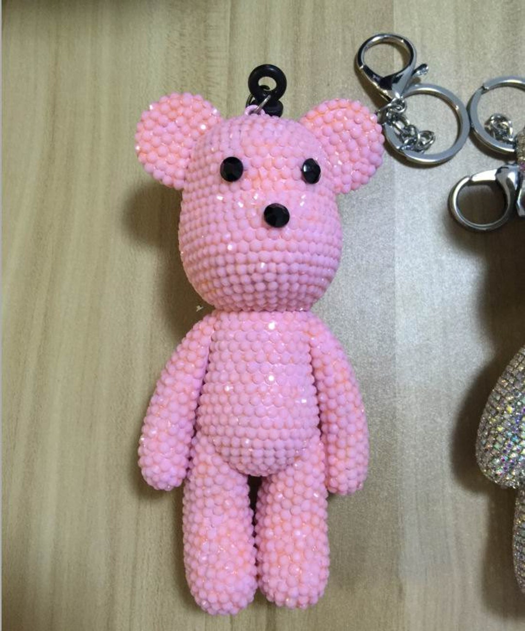 Light Pink Crystal Bear Charm Keychain Baby Pink Rhinestone Bling Teddy ...