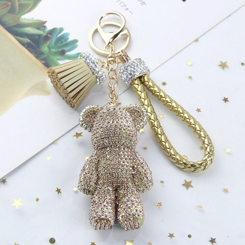 AB Crystal Bear Key Chains Cute Keyrings Tassel Rope Braided - Etsy