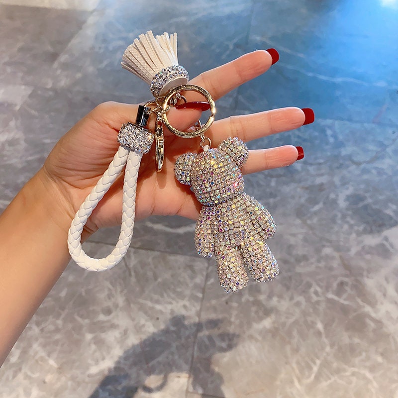 AB Crystal Bear Key Chains Cute Keyrings Tassel Rope Braided - Etsy