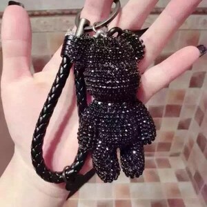 Cute Car Accessories Bear Keychain Purple Rhinestone Bear Bag Charm Key ...