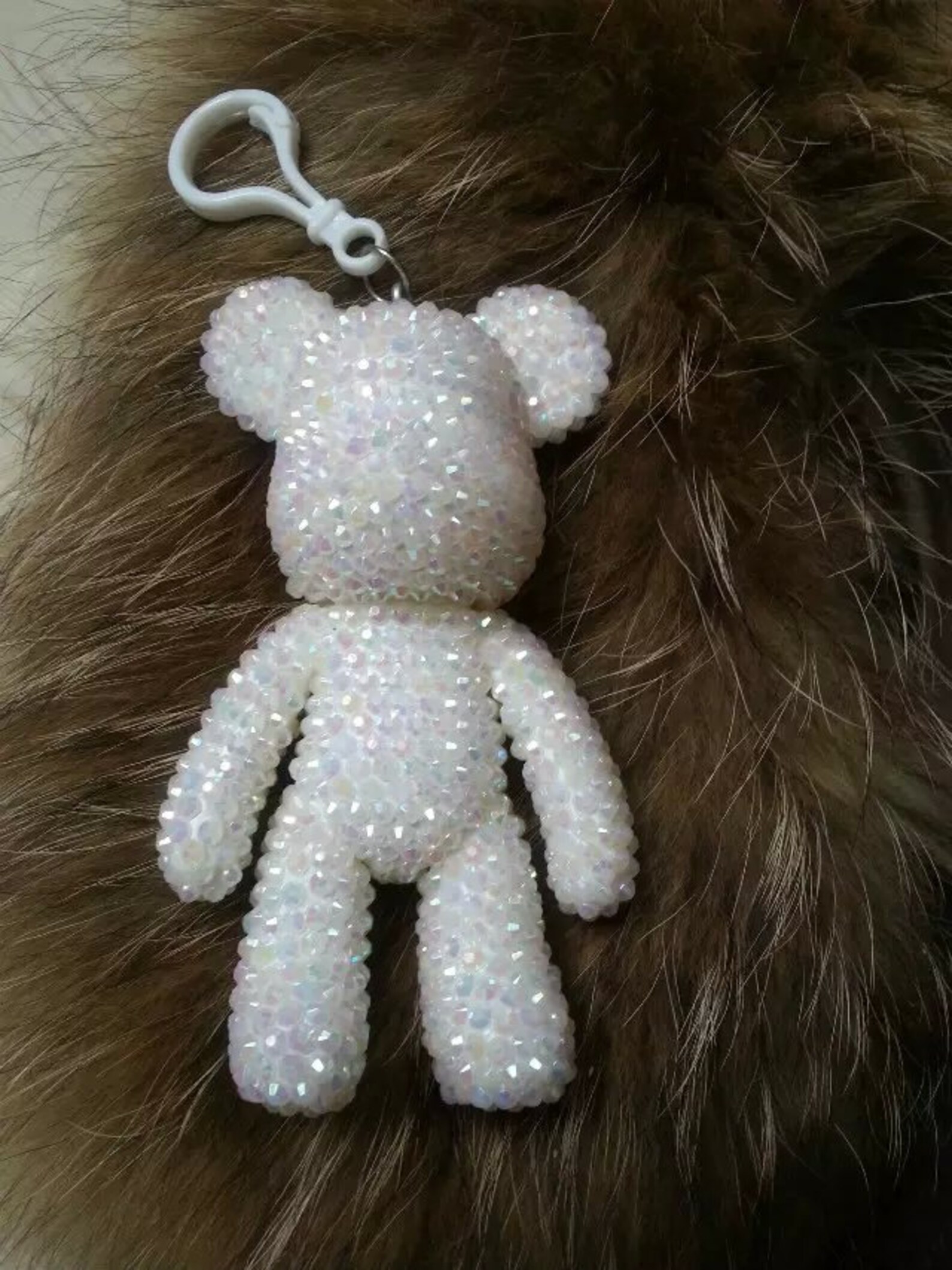 White Rhinestone Crystal Bear Charm Keychain, Rhinestone Bling Teddy ...
