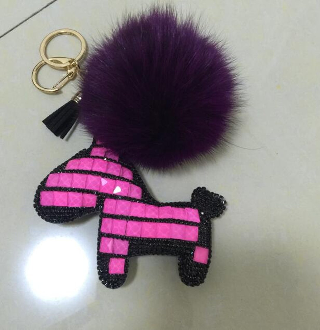 Little Horse Doll Keychain Soft Plush Fur Ball Keyring Fluffy Puffs ...