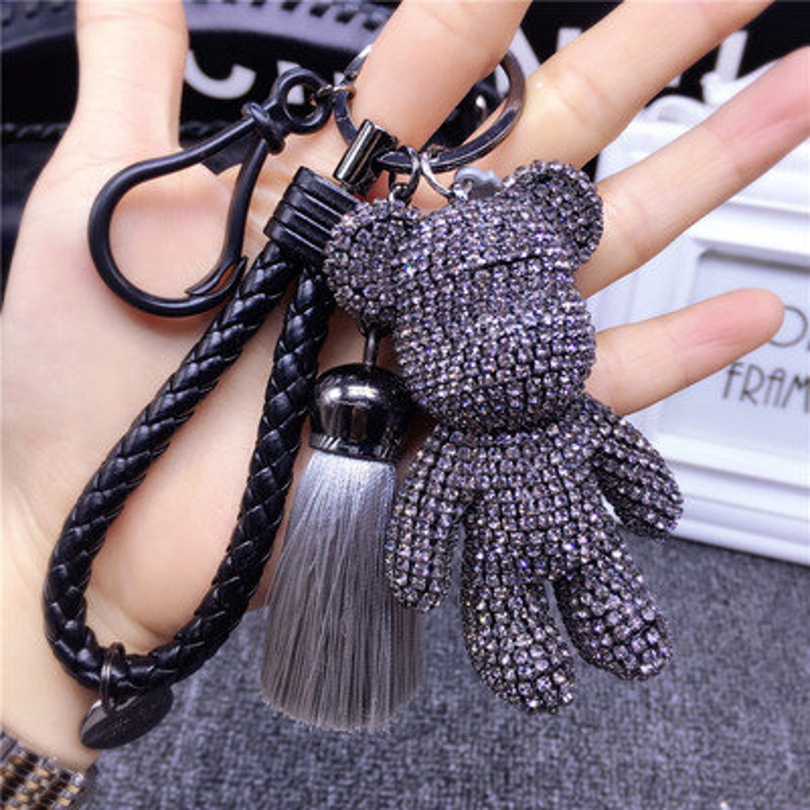 Deep Purple Rhinestone Teddy Bear Keychains Black Tassel - Etsy