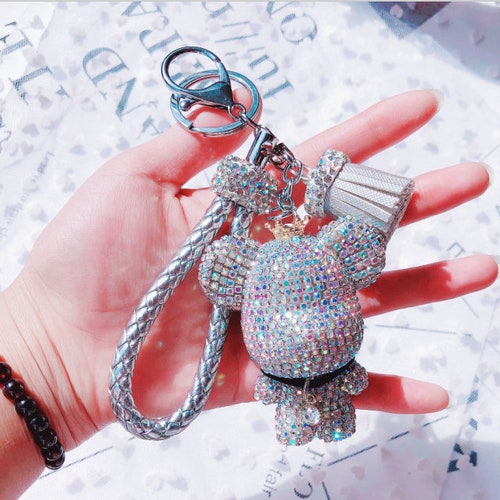 Pink Crystal Bear Key Chains Cute Keyrings Tassel Pink Rope - Etsy