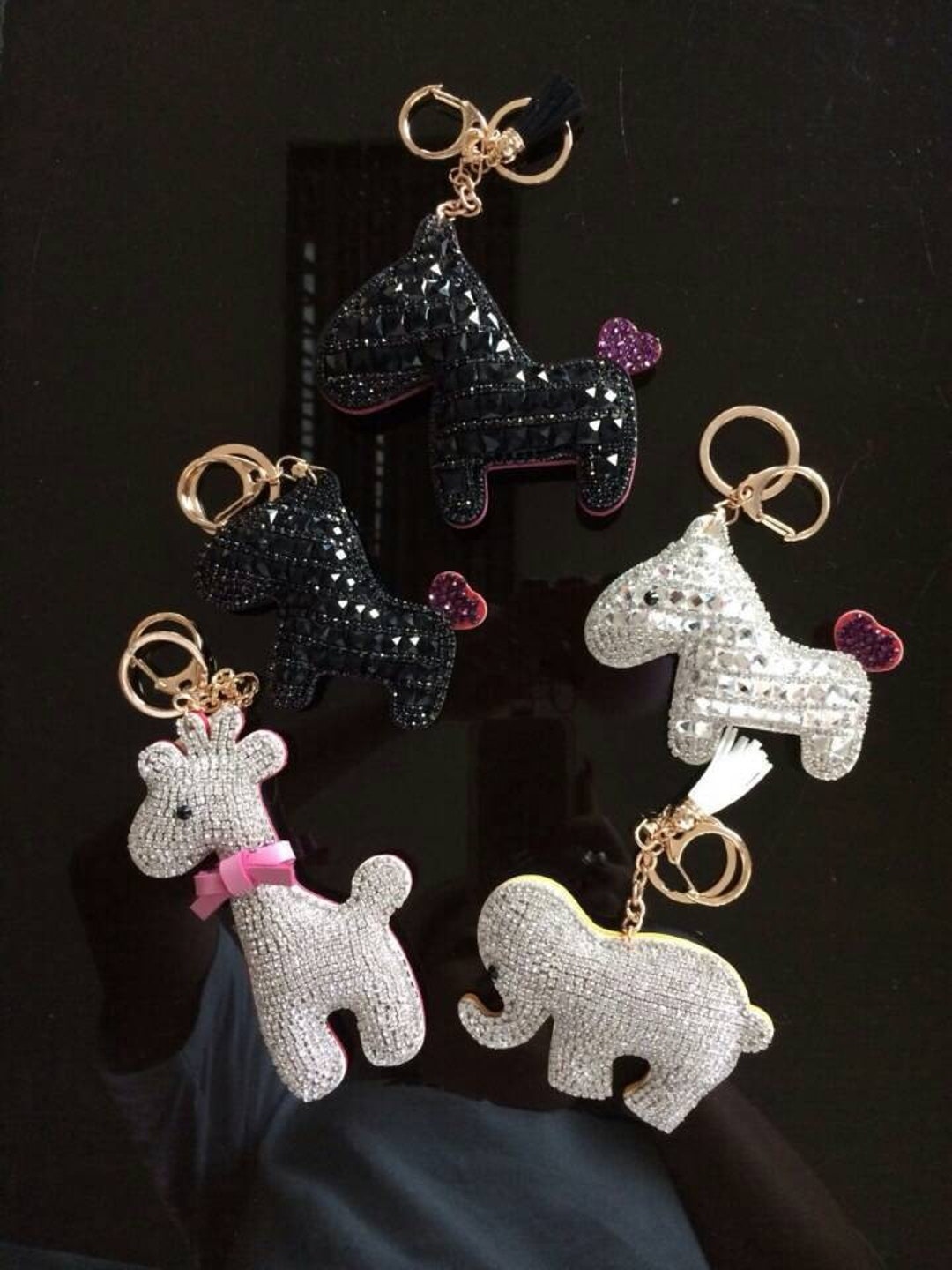 Cute Bling Anmial Dolls Keyring Sparkle Women Bag Charms-rhinestone Pet ...