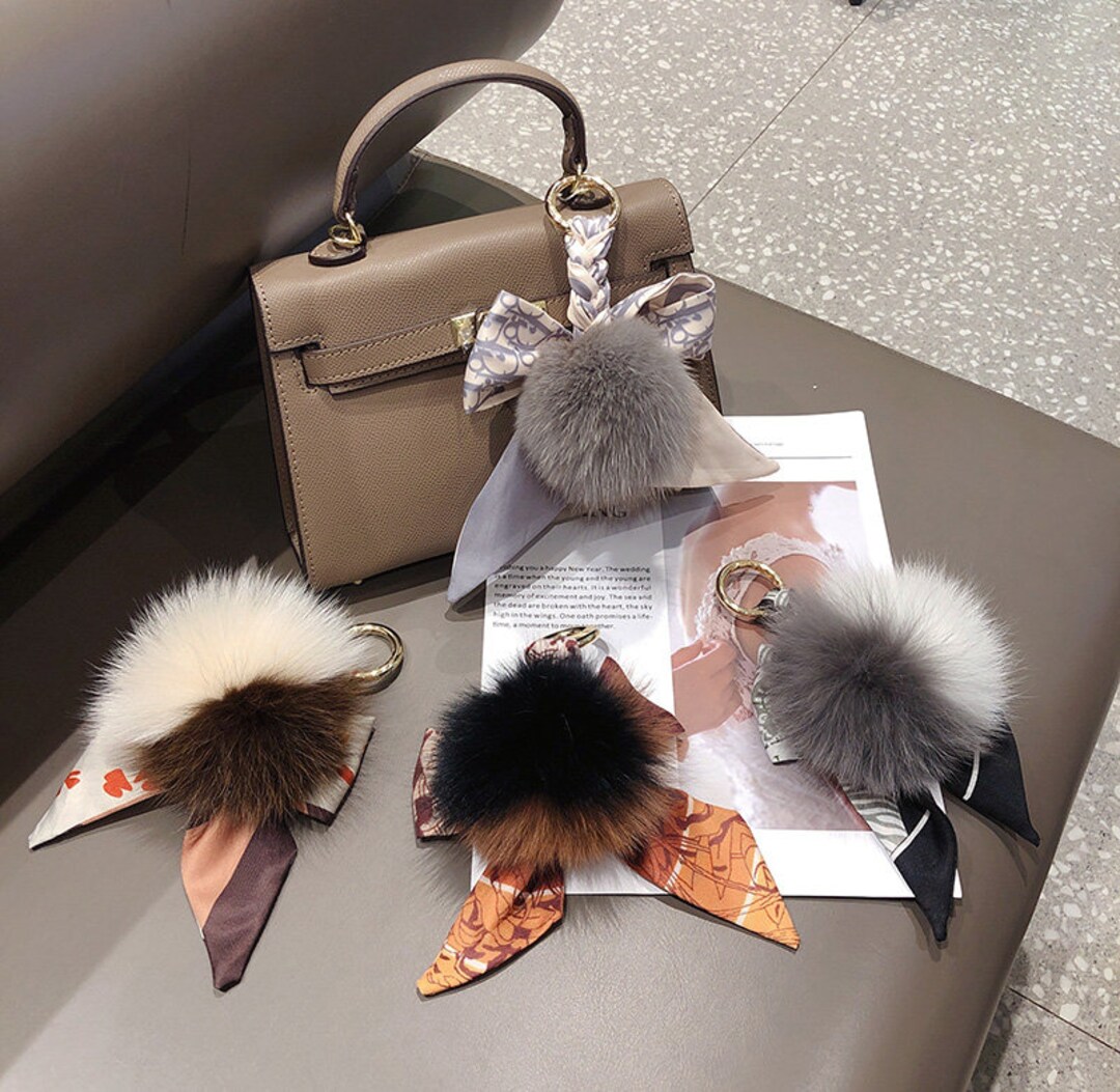 Silk Ribbon Keychain With Fluffy Car Keys Ring Handbag Charm Women ...