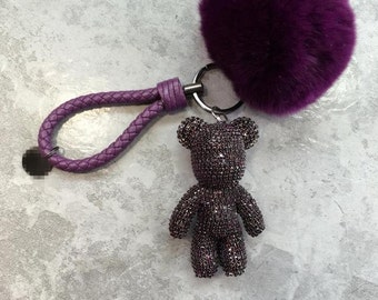 Rhinestone Teddy Bear Keychains Tassel Leather Lanyards - Etsy