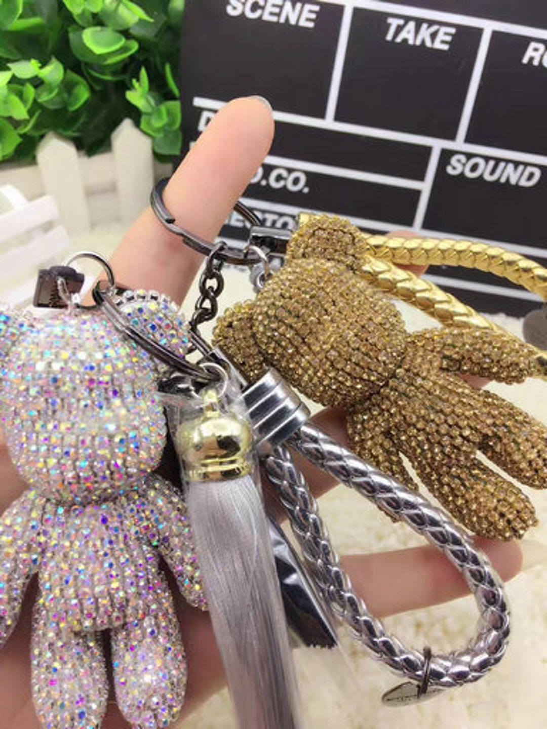 Kerry Made Sparkly Bear Keychain Silver or Gold Bling Bear Tassel ...