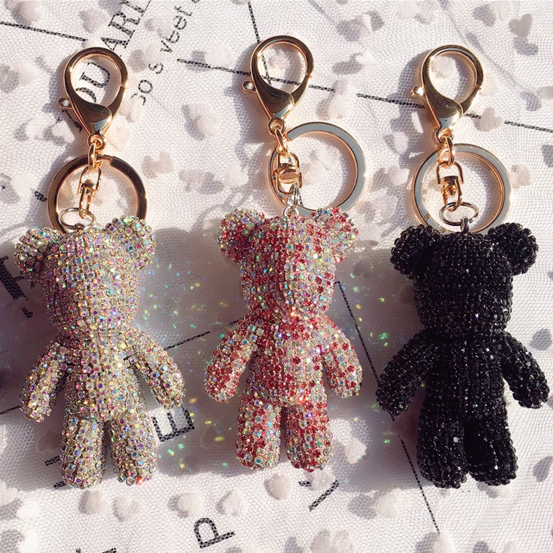 Rhinestone Bear Keychain With Gold Hardware Clasp | Etsy