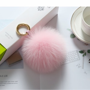 Large Fluffy Puffs Ball Bag Charm Pompom Keychain Fur Keychain Furry ...