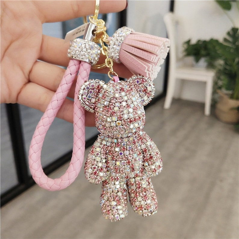 AB Crystal Bear Key Chains Cute Keyrings Tassel Rope Braided - Etsy