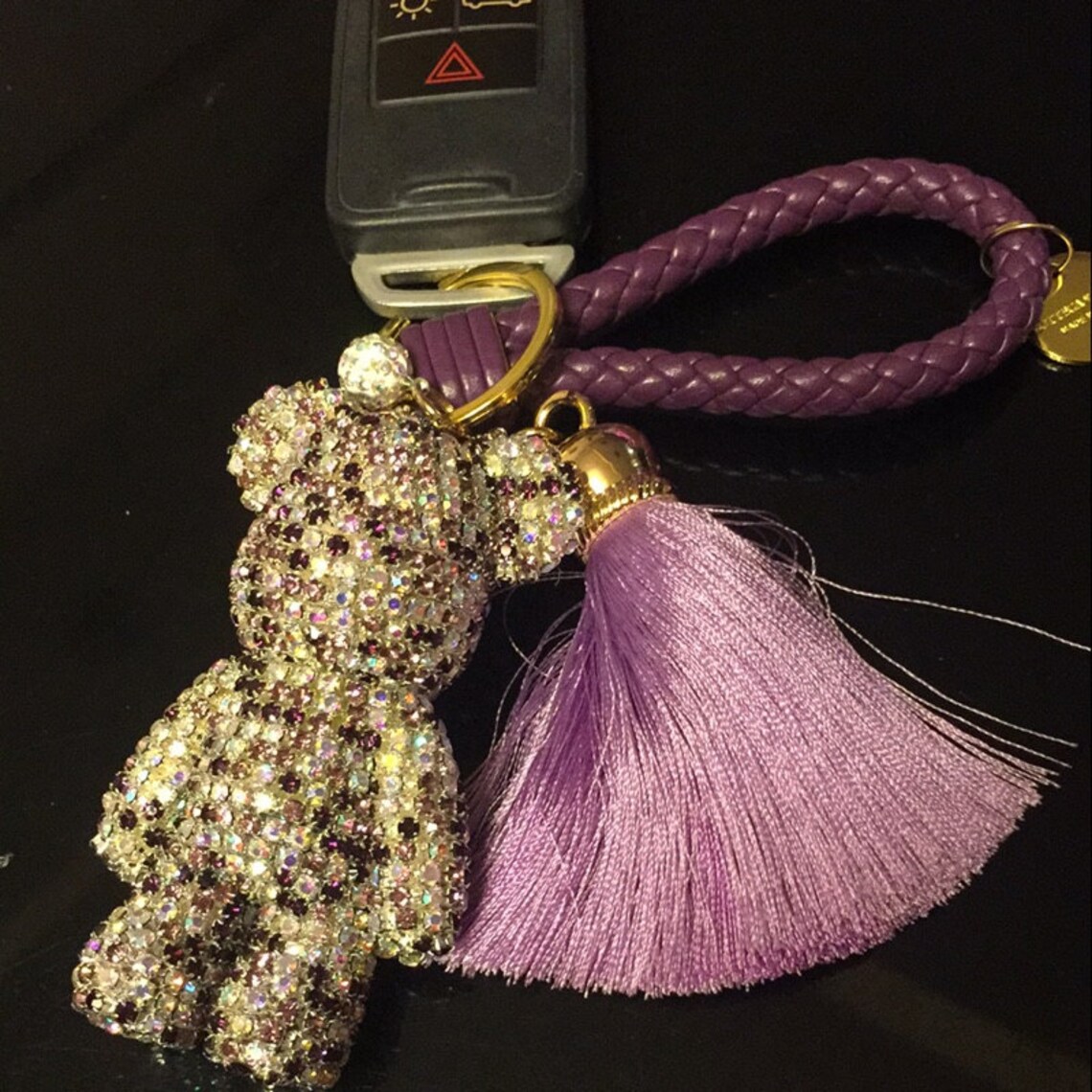 Sparkley Rhinestone Bear Keychains Tassel Rope Braided Leather - Etsy UK