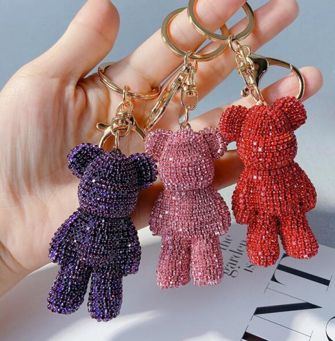 Glitter Bear Keychain Wristlet Chic Bear Keychain Charm Sparkling ...