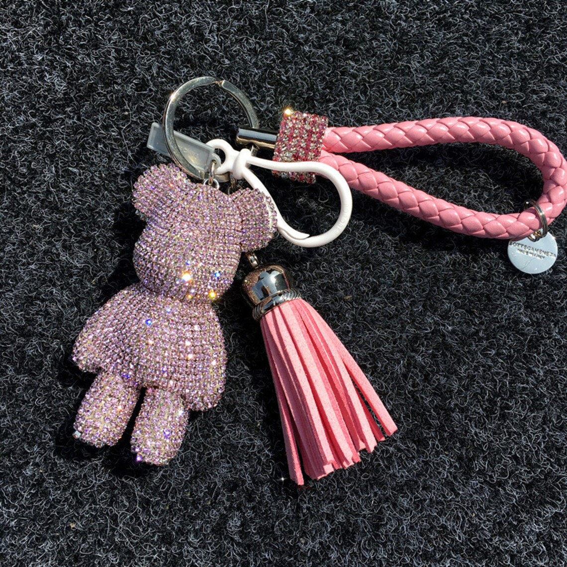Cute 3 Inch Teddy Bear Keychains Pink Tassel Leather Rope - Etsy