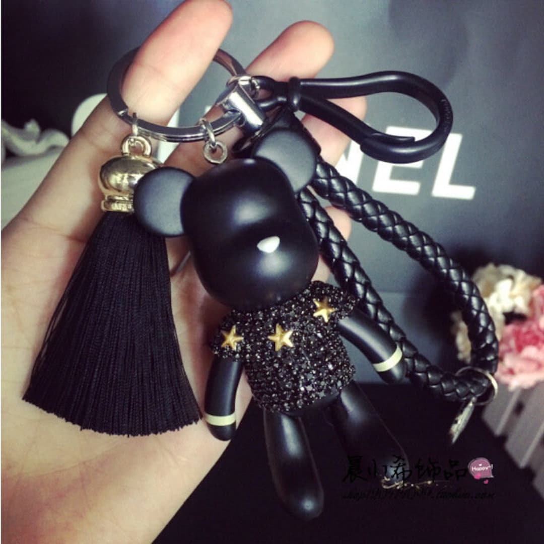 Sale Teddy Bear Keychains-punk Key Chains-black Rhinestone Tessel ...