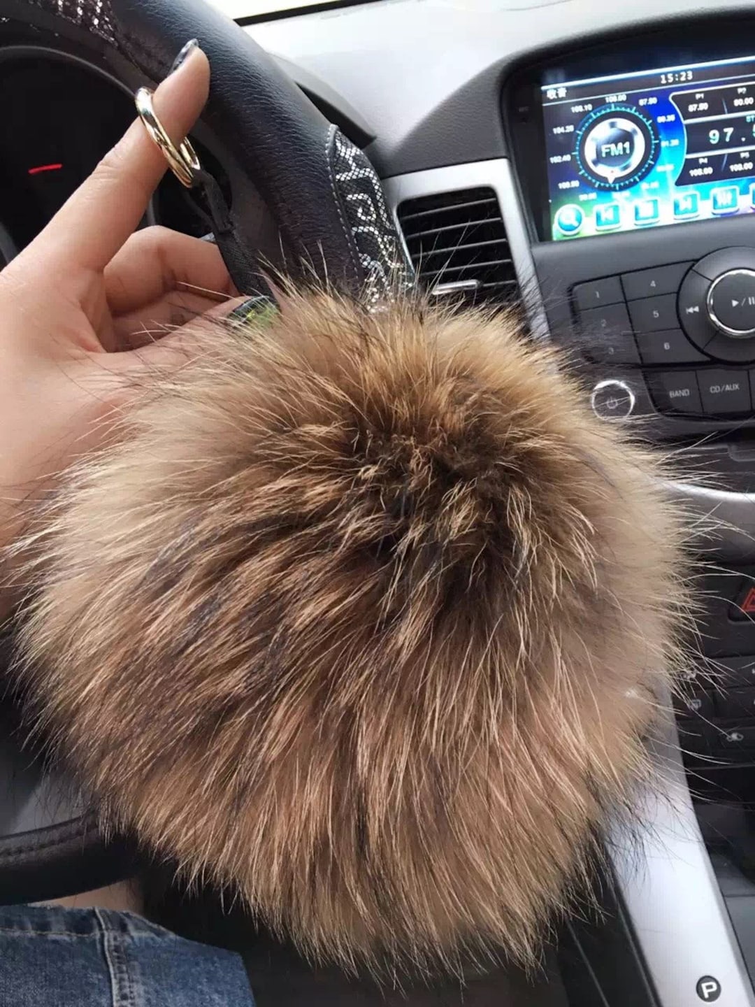 Natural Brown Genuine Fur Key Chains Large Plush Ball Bag Charm Tote ...