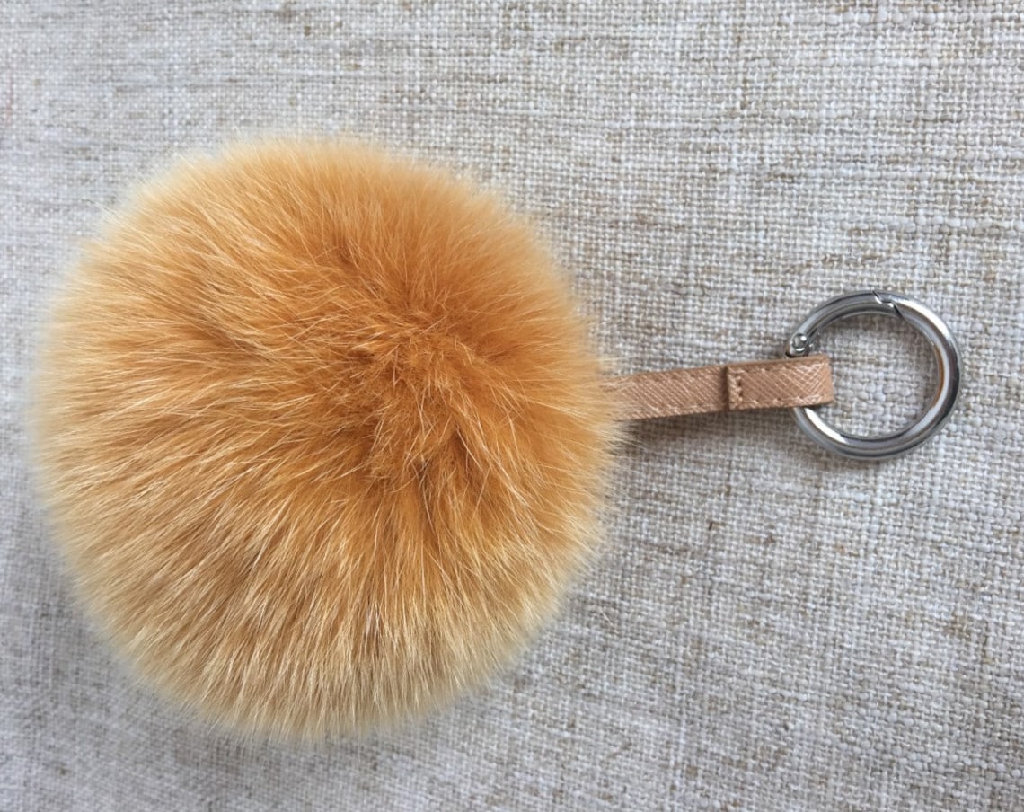 Natural Brown Genuine Fur Key Chains Large Plush Ball Bag - Etsy