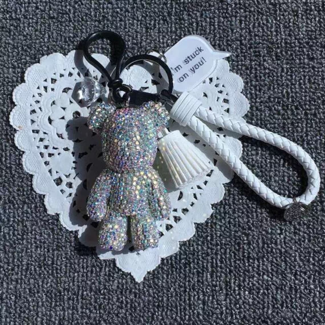 Cute 3 Inch Teddy Bear Keychains Pink Tassel Leather Rope - Etsy