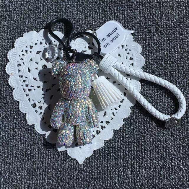 Cute 3 Inch Teddy Bear Keychains Pink Tassel Leather Rope - Etsy