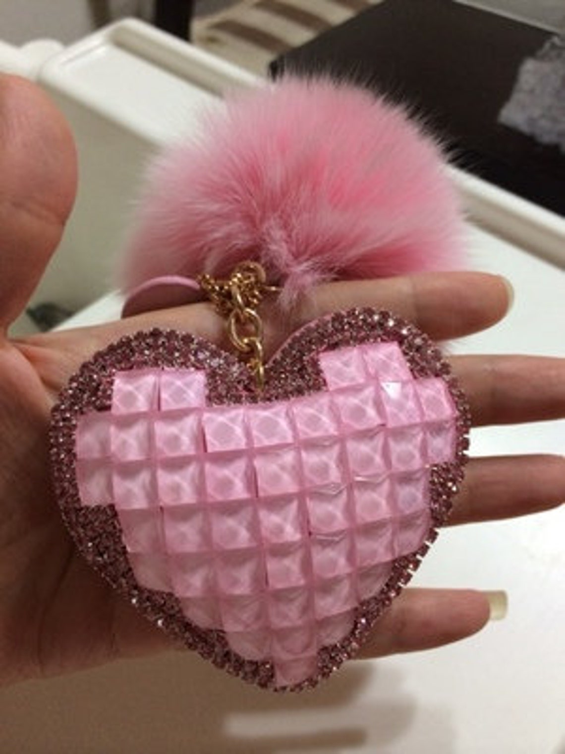 Pink Cute Women Bag Charms Pink Diamonds Heart Charms Attach - Etsy