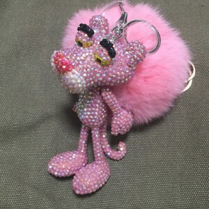 Cute Keychain- Crystal Pink Doll Pink Fur Ball Attached Sparkle Crystal ...