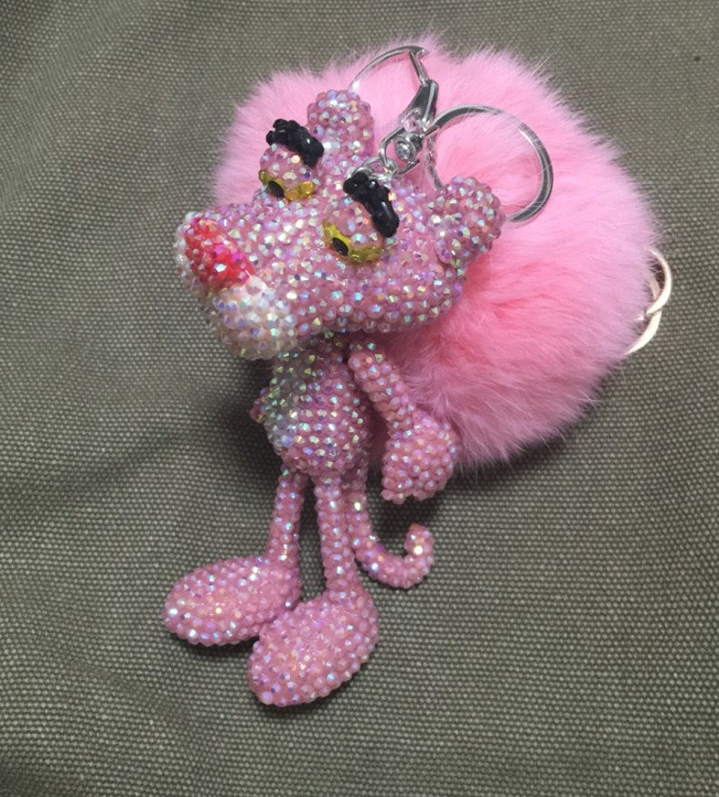 Cute Keychain- Crystal Pink Doll Pink Fur Ball Attached Sparkle Crystal ...