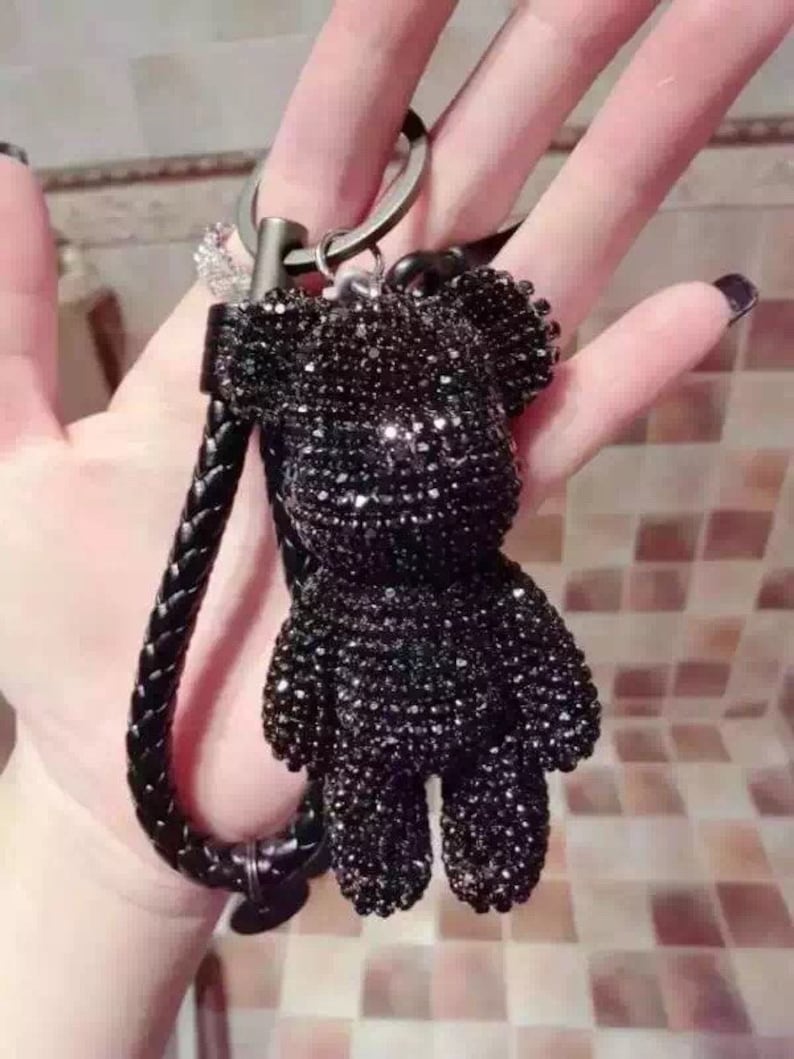 Cute Car Accessories Bear Keychain Purple Rhinestone Bear Bag Charm Key ...