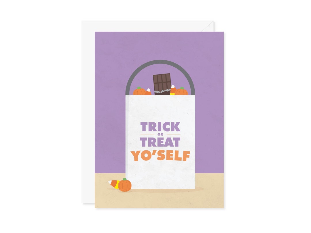 Trick or Treat Yo'self Halloween Card: Candy Corn & Chocolate (5x7 With ...