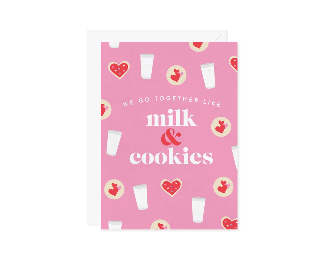 We Go Together Like Milk & Cookies Valentine Card - Hearts Treats Pink ...