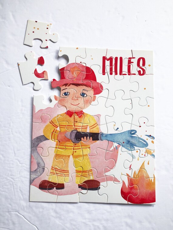 Personalized Fireman Puzzle Fire Fighter Puzzle Kids | Etsy